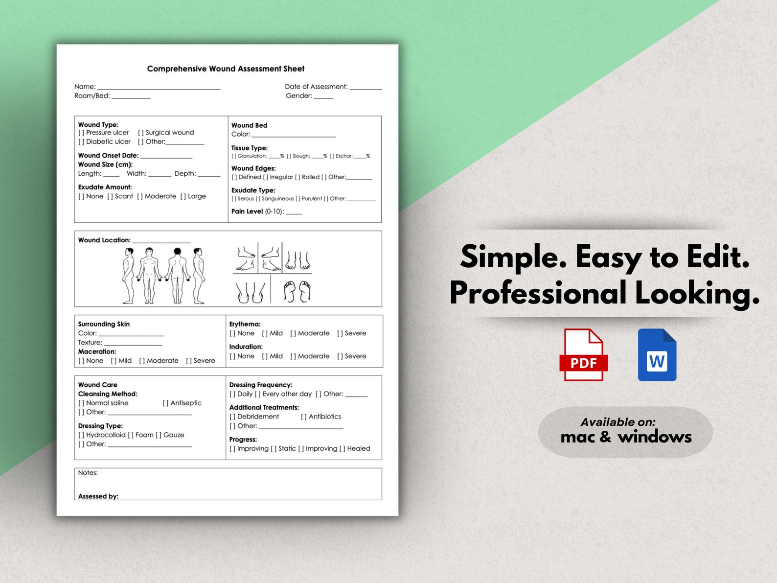 Wound Assessment Sheet, Pressure Ulcer Skin Integrity Assessment Nurse ...