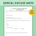 Dentist Excuse Note Template Dental Medical Excuse Note Instant ...
