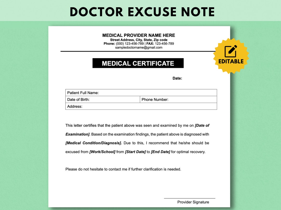 Doctors Note, Doctor Letter, Doctor Excuse, Doctor's Surgery Note ...