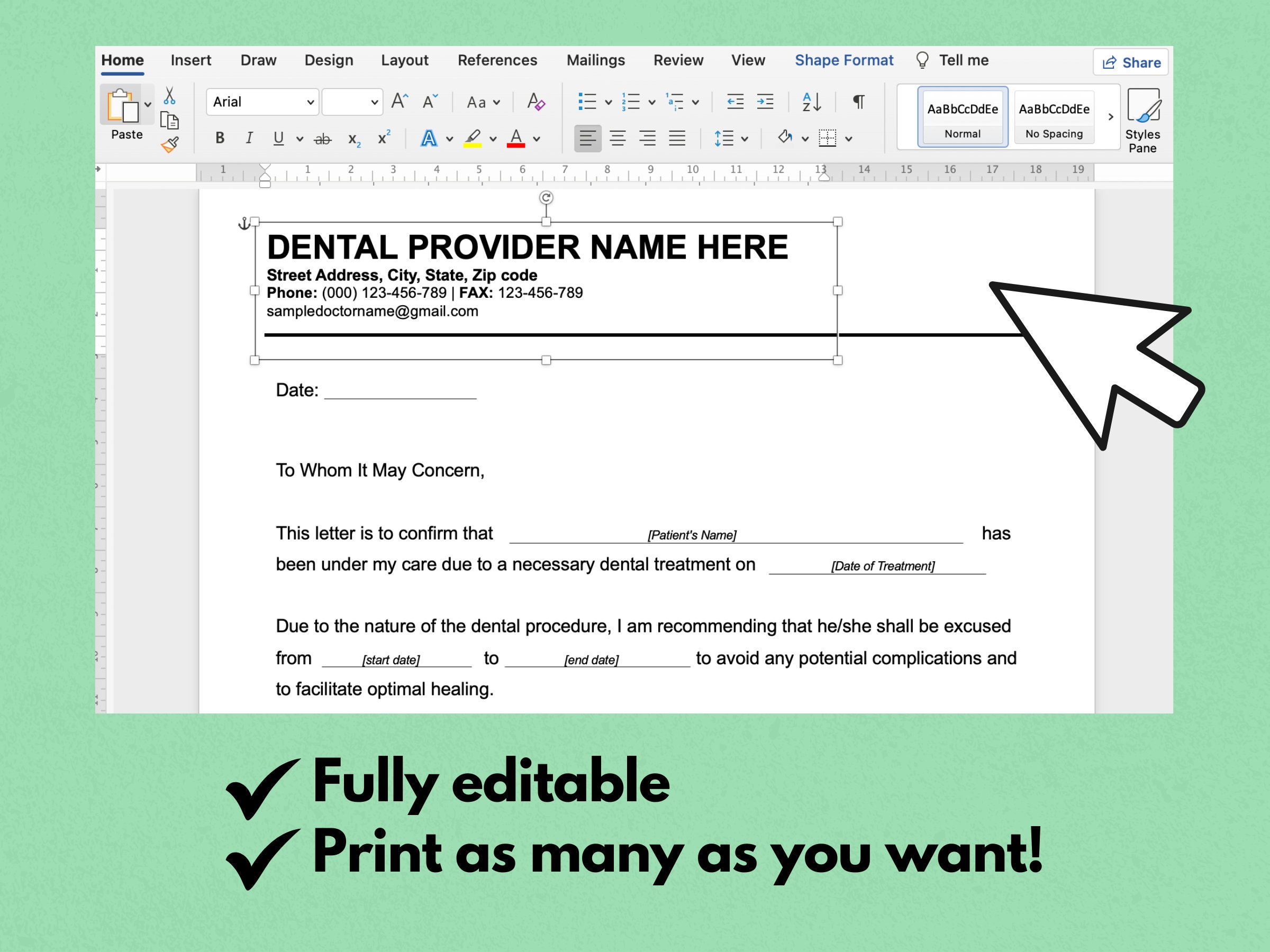 Dentist Excusenote Template Orthodontic Medical Excuse Note Instant ...