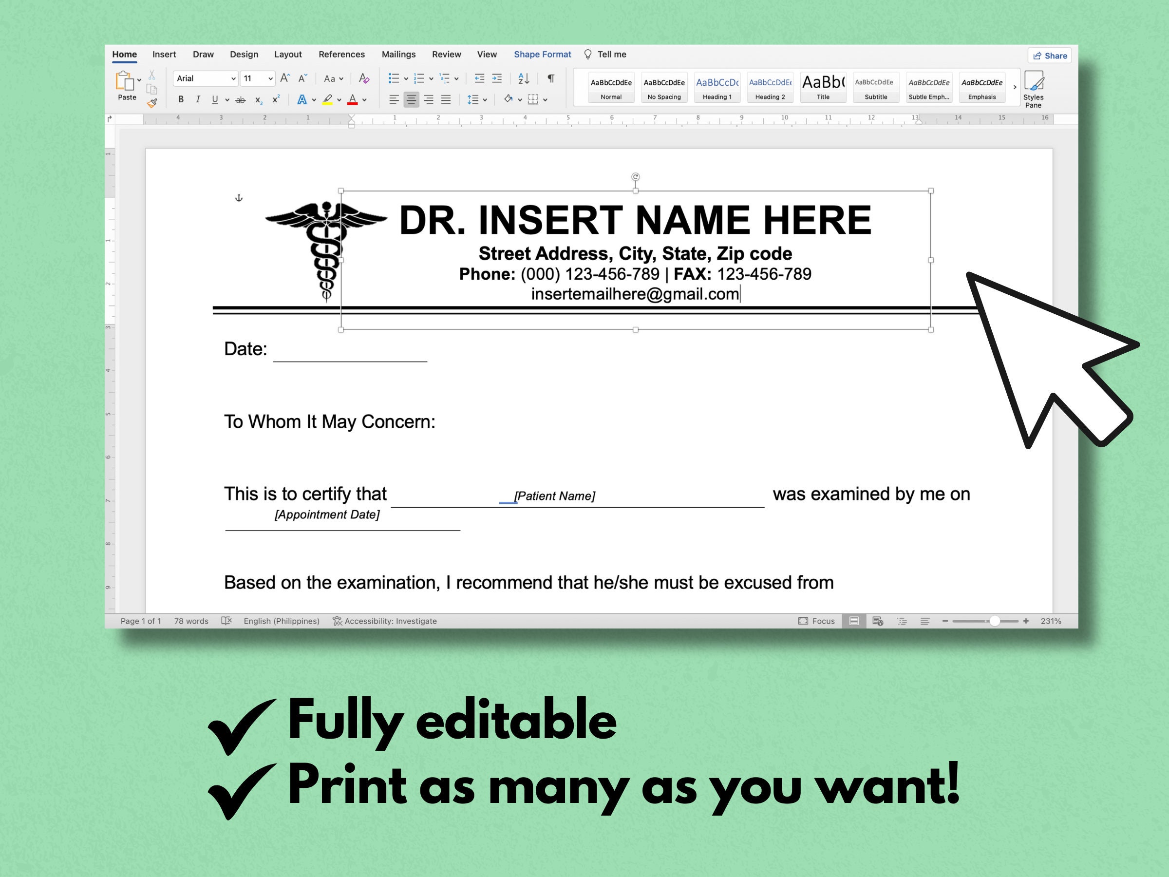 Doctors Excuse Note for Work Editable Physician Excuse Note Sick Leave ...