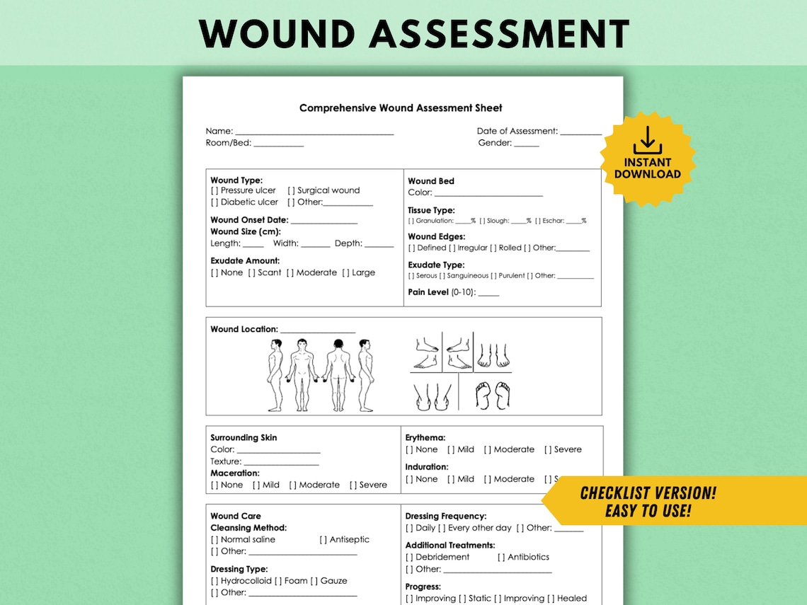 Wound Assessment Sheet, Pressure Ulcer Skin Integrity Assessment Nurse ...