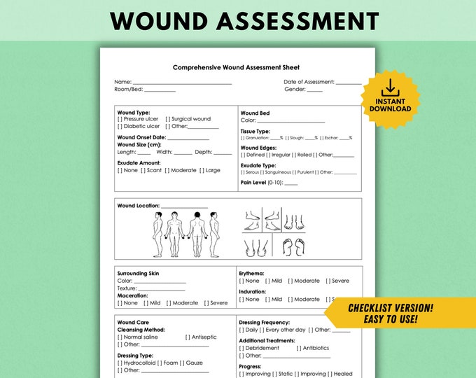 Wound Assessment Chart, Wound Management Chart for Nurses, Wound Chart ...