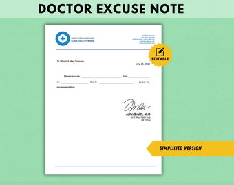 Editable Doctor Excuse Note, Printable Dr Note for Work Excuse Template, Doctor Excuse Letter ...