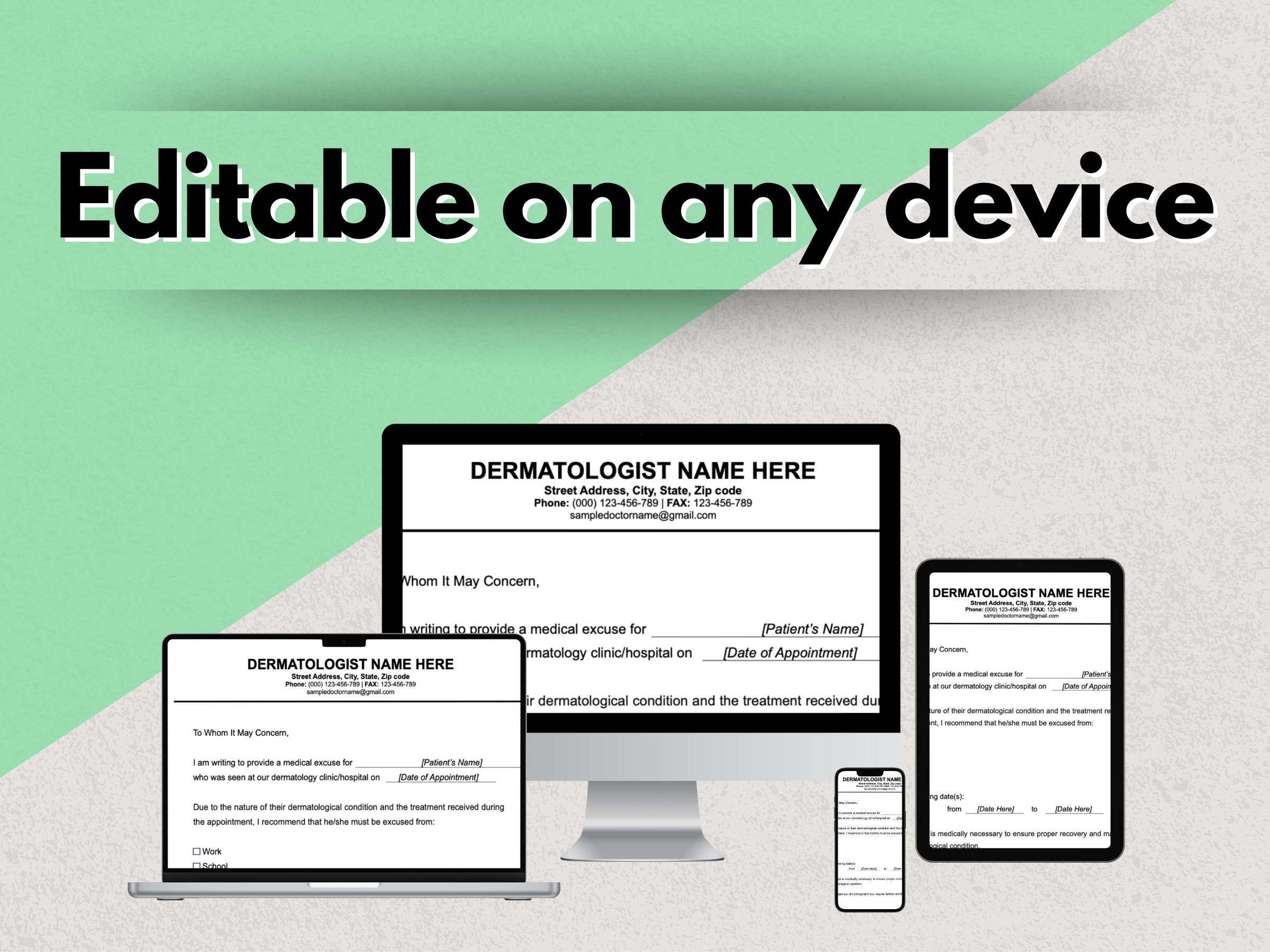 Dermatology Excuse Note Template Dermatologist Doctor Medical Excuse ...