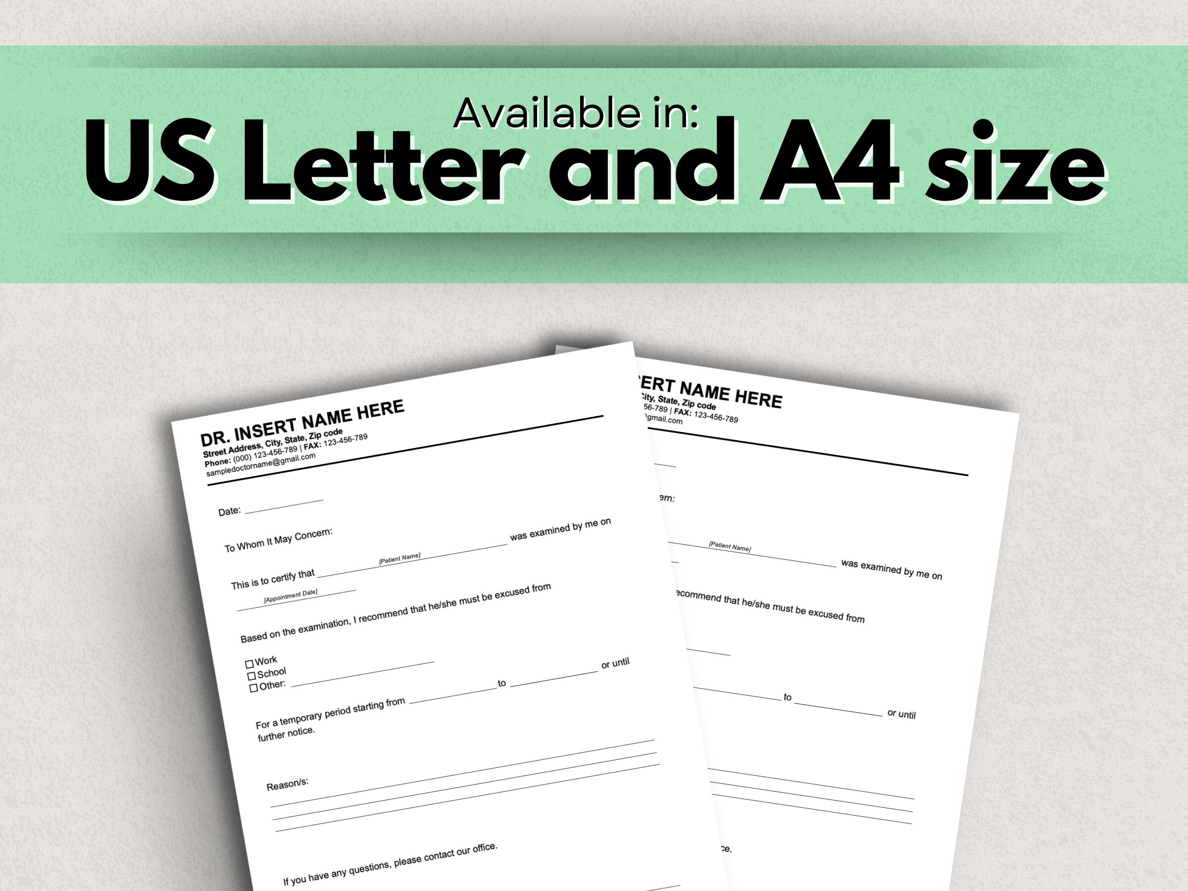 Doctors Excuse Note for Work Editable Physician Excuse Note Sick Leave ...