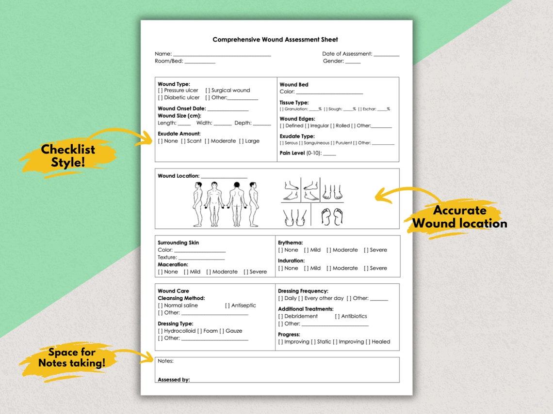 Wound Assessment Sheet, Nurse Report (PDF & Word) - Etsy