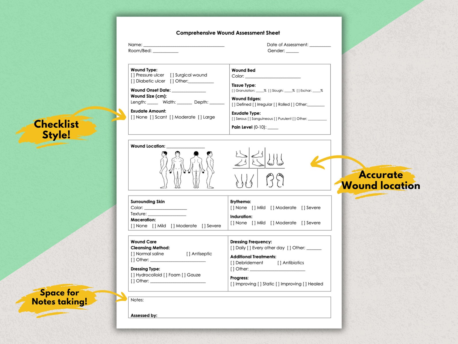Wound Assessment Sheet, Pressure Ulcer Skin Integrity Assessment Nurse ...