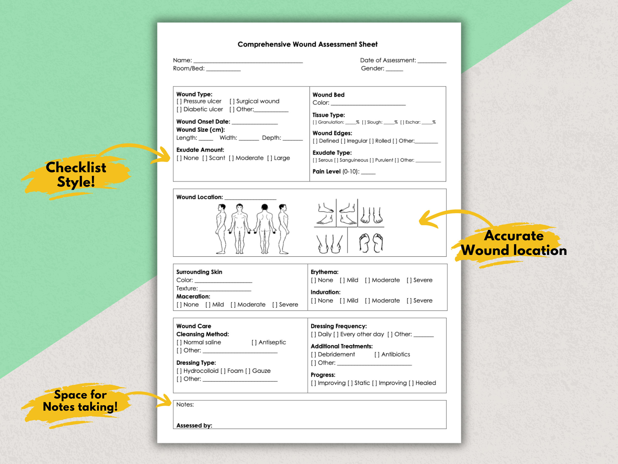Wound Assessment Sheet, Pressure Ulcer Skin Integrity Assessment Nurse ...