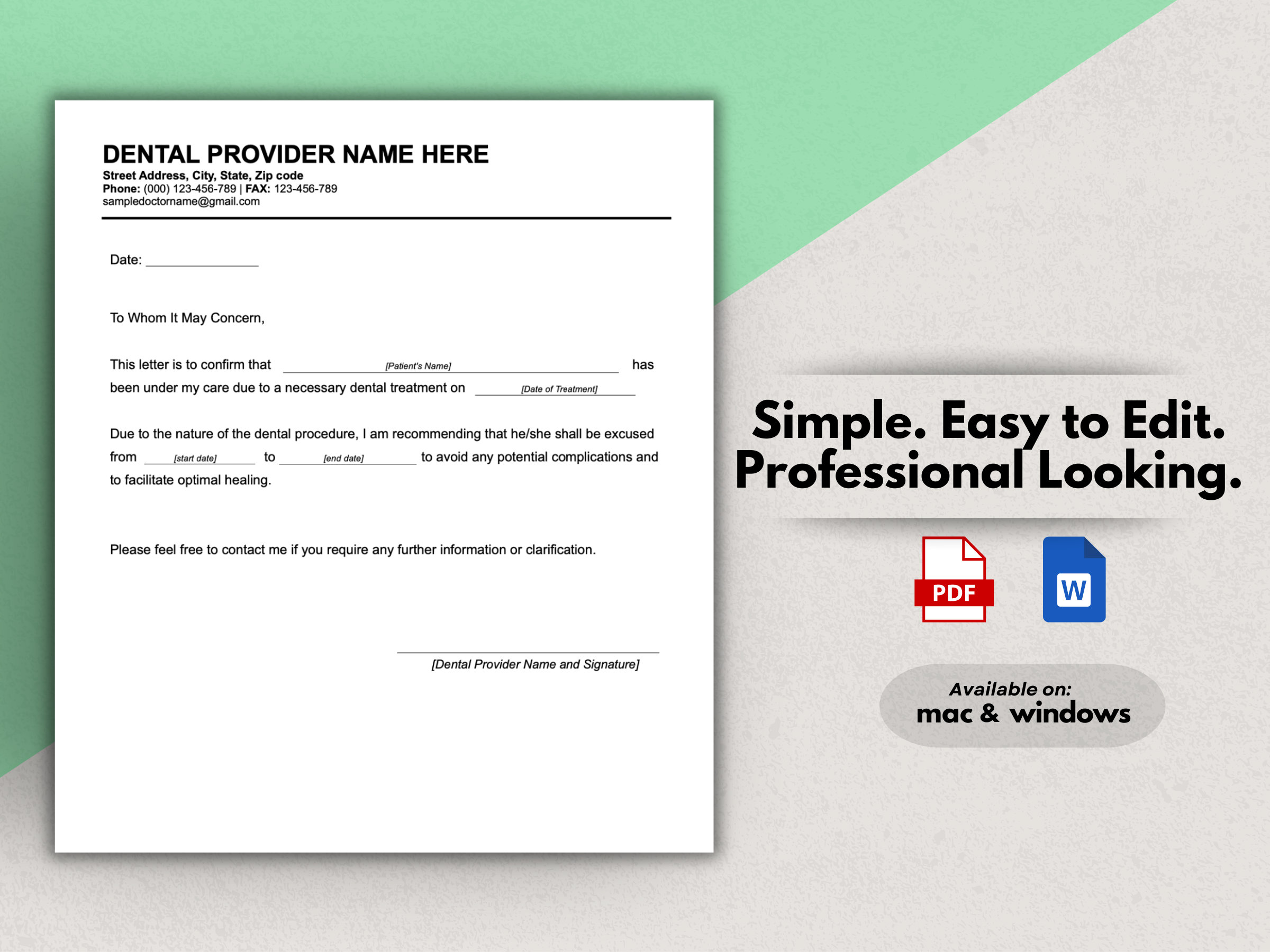 Dentist Excusenote Template Orthodontic Medical Excuse Note Instant ...