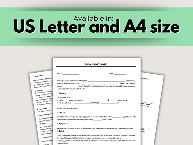 Editable Promissory Note Template, Legal Loan Agreement (PDF & Word) - Etsy
