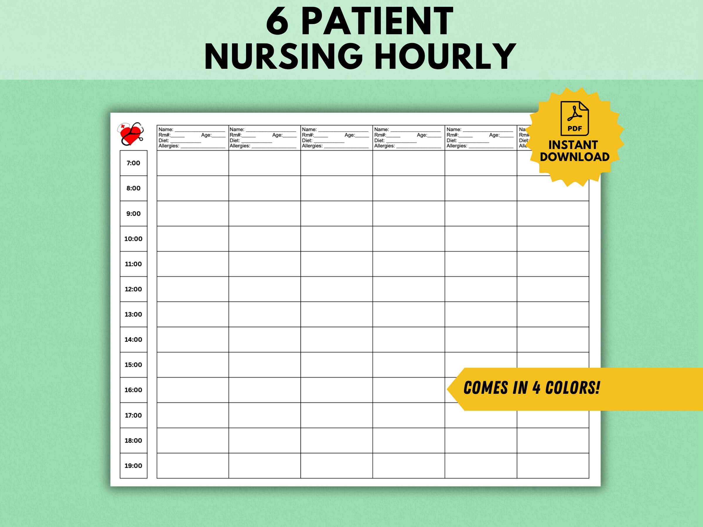 Nurse Shift Planner: 6 Patient Medication Schedule (printable Template ...