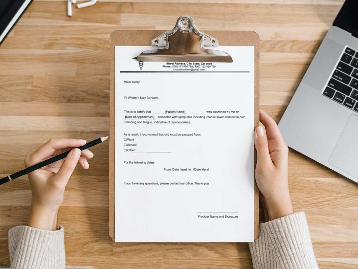 Doctors Excuse Note for Work Editable Physician Excuse Note Sick Leave ...