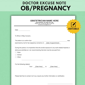 Doctor Excuse Note Template for Obstetrician, Medical Excuse Note ...