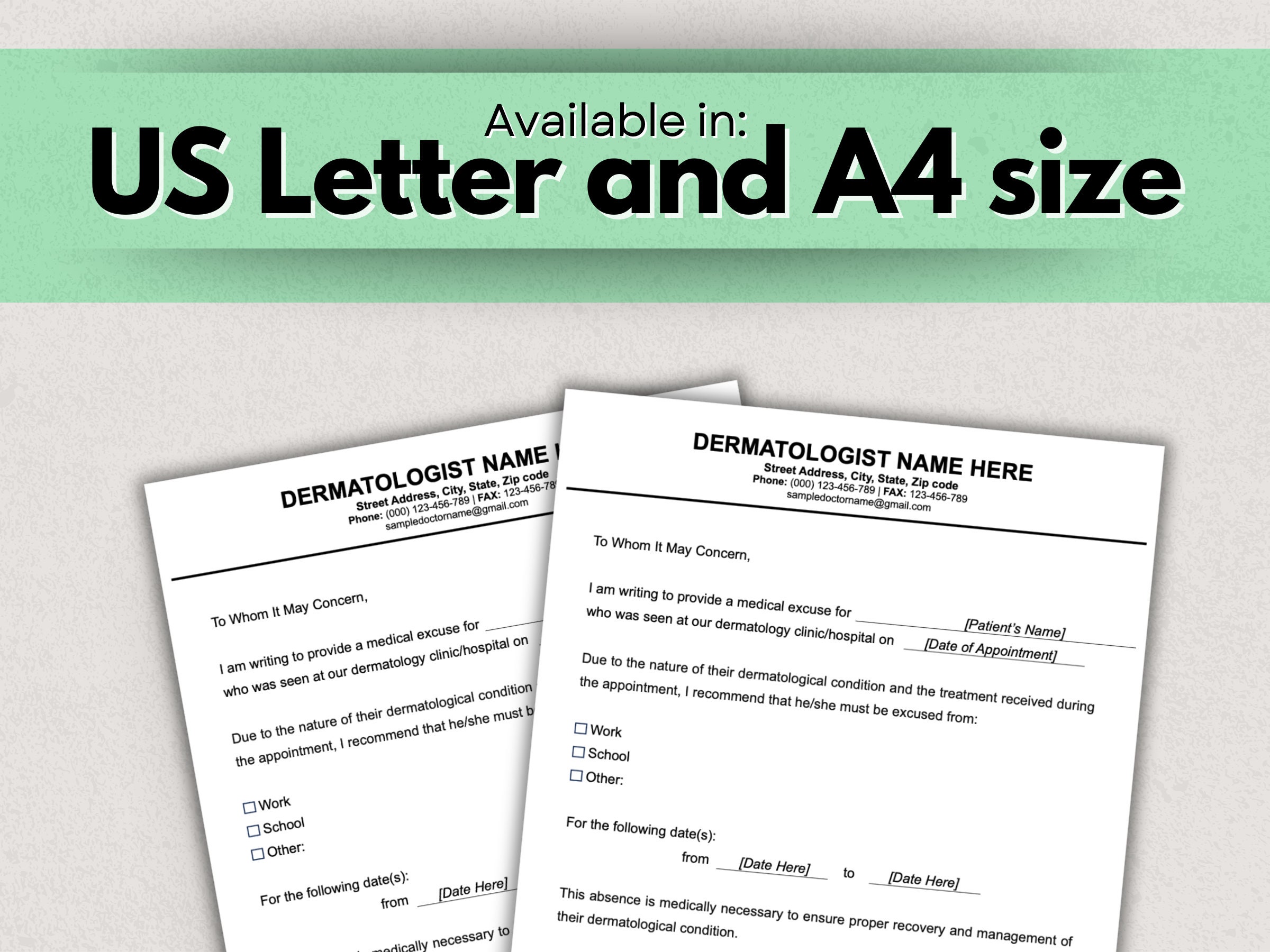 Dermatology Excuse Note Template Dermatologist Doctor Medical Excuse ...