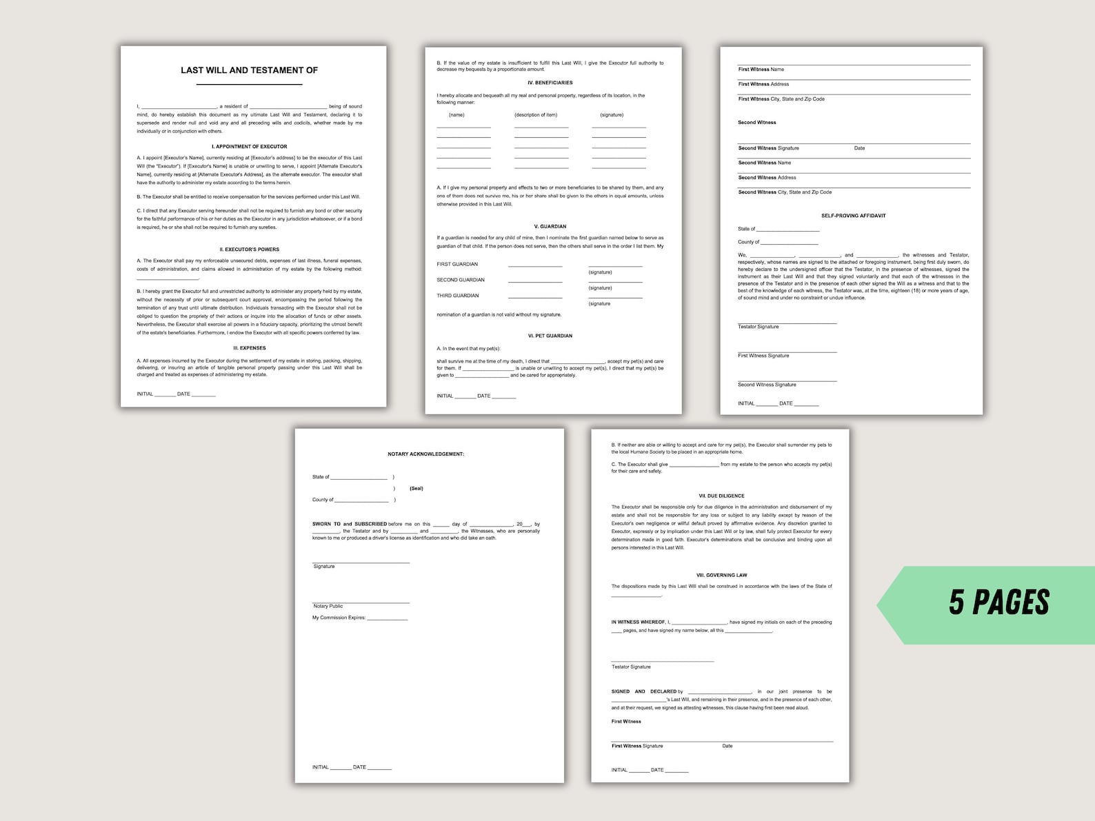 Editable Last Will and Testament Template Legal Document Estate ...