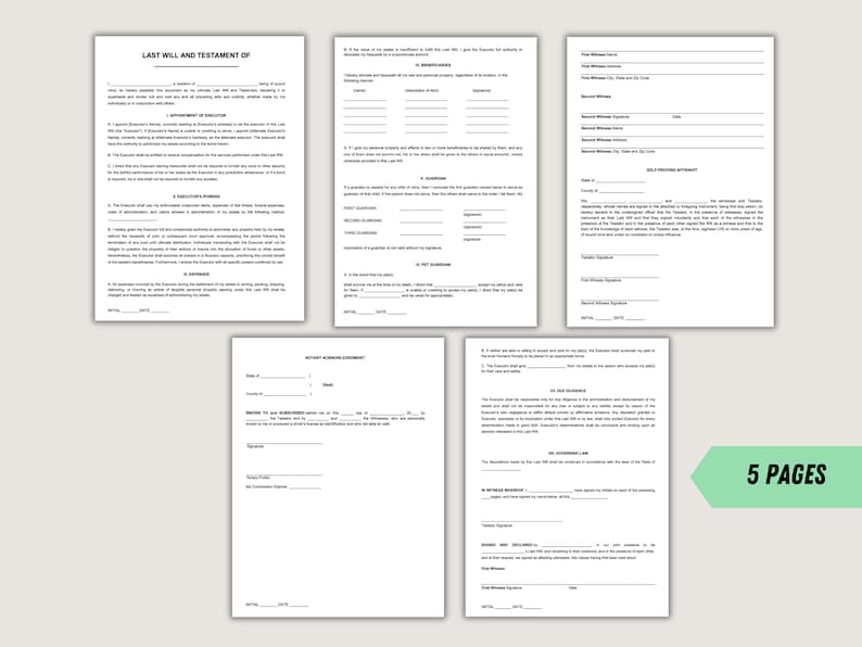 Editable Last Will and Testament Template Legal Document Estate ...