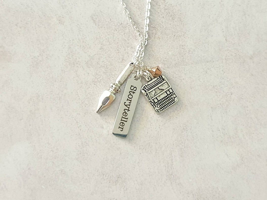 Storyteller Necklace| Charm Necklace With Typewriter and Pen Charms ...