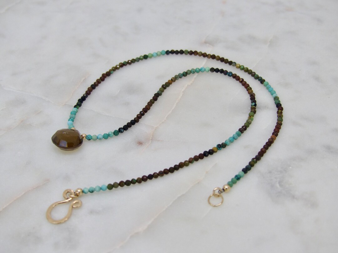 Dainty Ombre Turquoise and Whiskey Quartz Necklace, Handmade Turquoise ...