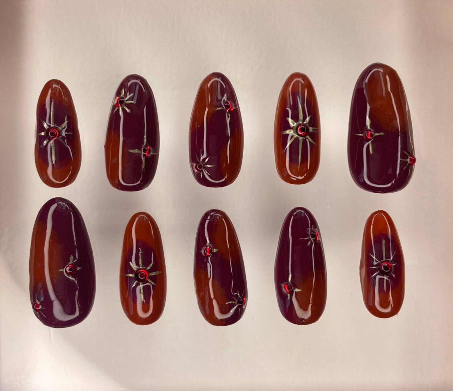 Celestial Sunset Nails Red Aura Nails Press on Nails - Etsy