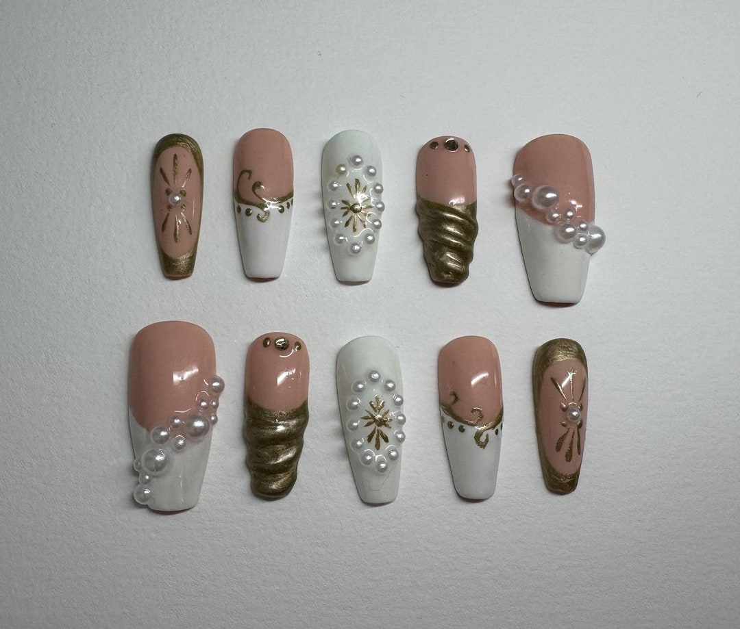 Goddess Nails- Aphrodite White and Gold Press on Nails - Etsy