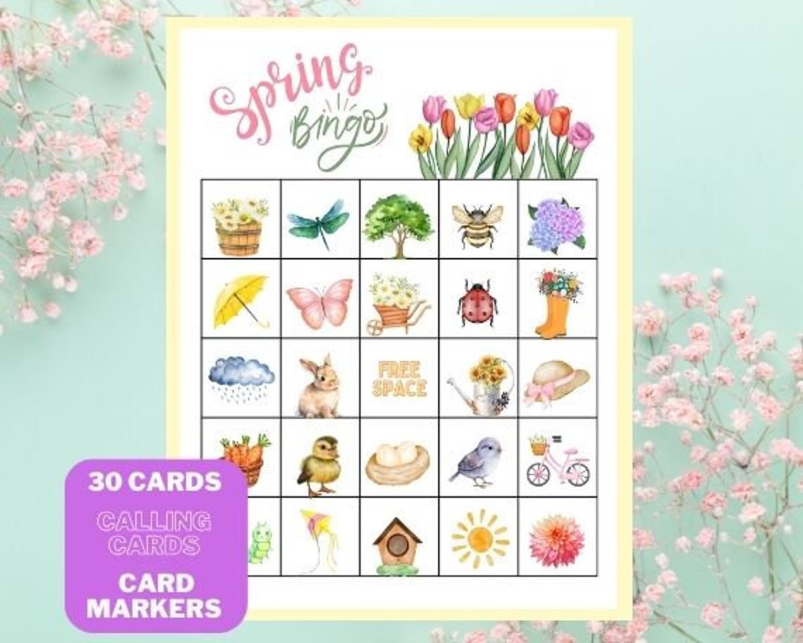 Spring Bingo Printable Game Set of 30, Spring Classroom Game, Spring ...
