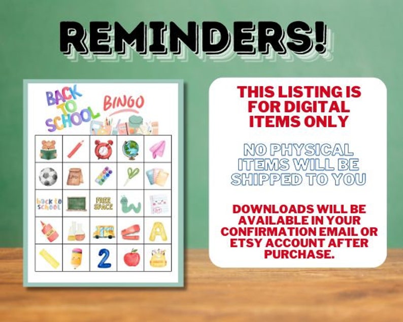 Back to School Bingo Printable Game Set of 30, Beginning of Year ...