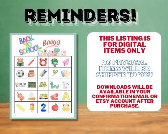 Back to School Bingo Printable Game Set of 30, Beginning of Year ...