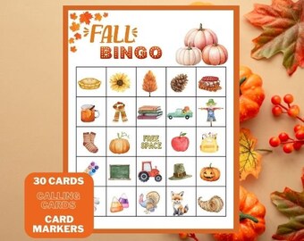 Fall Autumn Bingo 30 Printable Halloween Thanksgiving Party Bingo Game ...