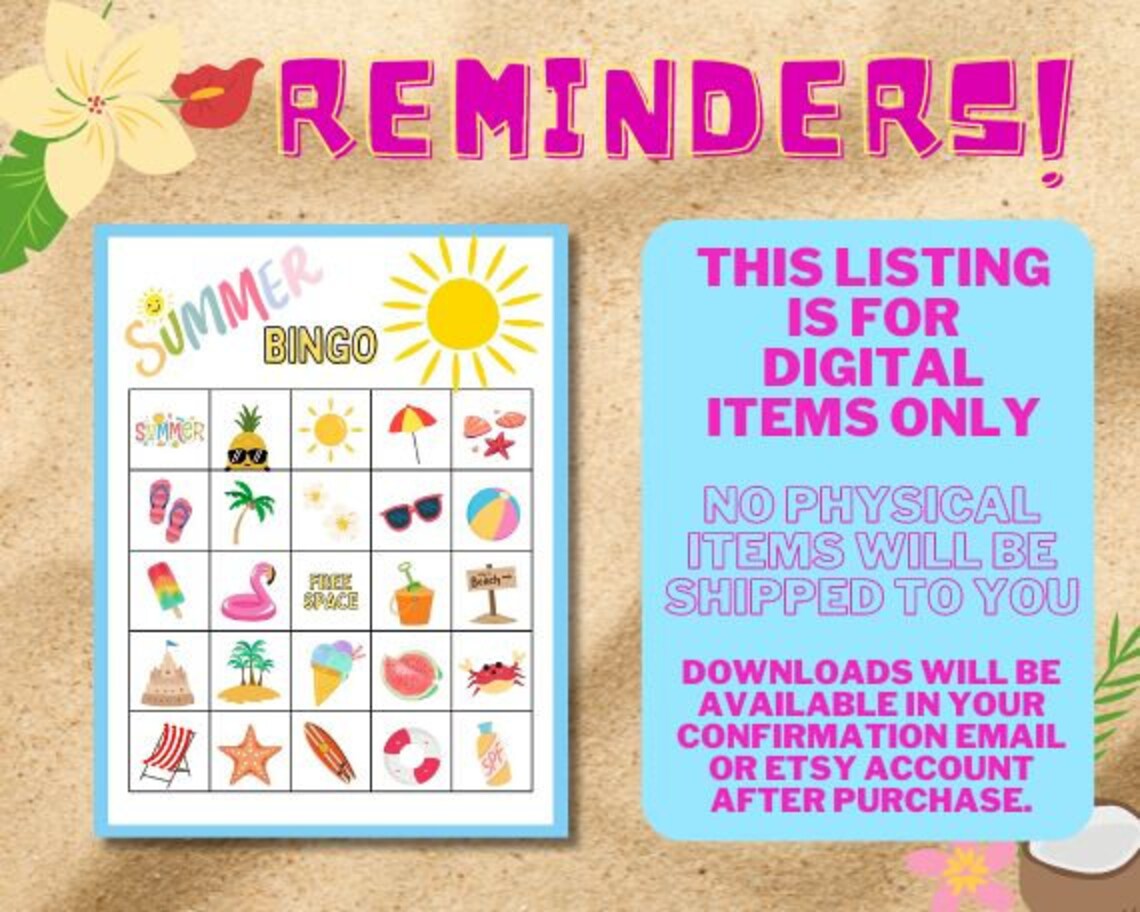 Summer Bingo Game: End of Year Classroom Party (PDF Pattern) - Etsy