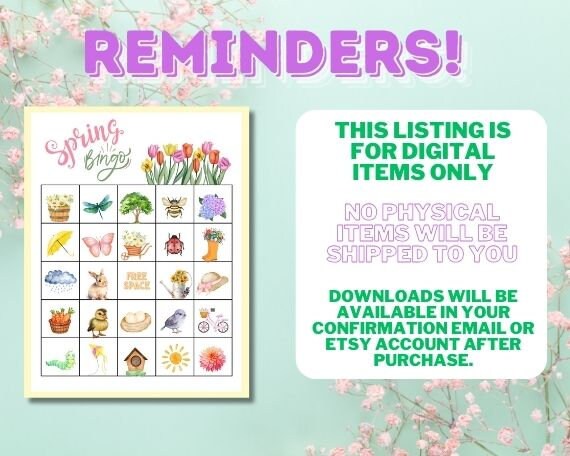 Spring Bingo Printable Game Set of 30, Spring Classroom Game, Spring ...