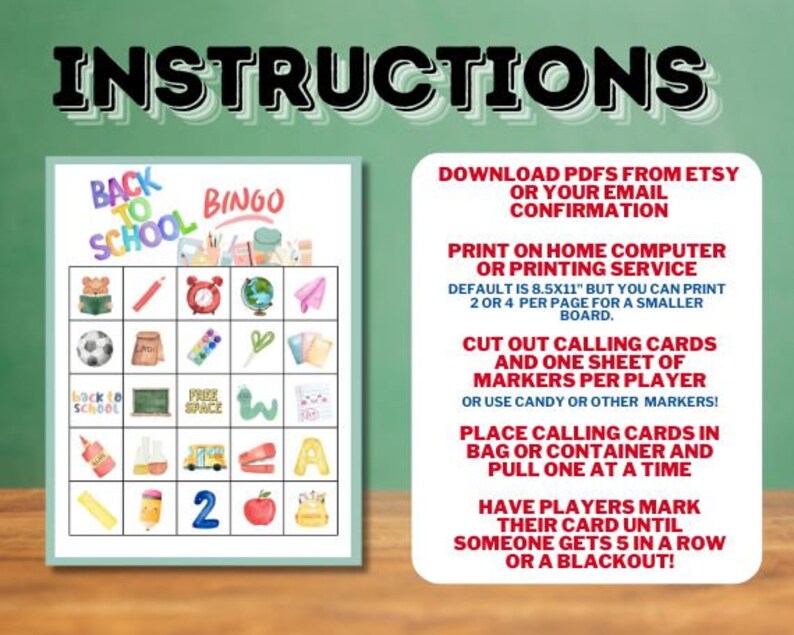 Back to School Bingo Printable Game Set of 30, Beginning of Year ...