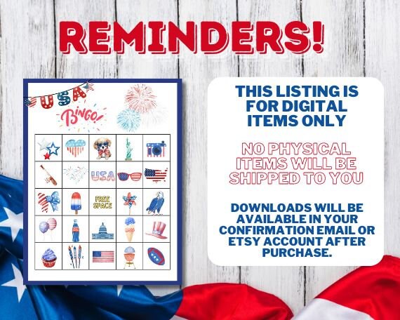 Patriotic America USA Bingo Printable Game Set of 30, Classroom Game ...