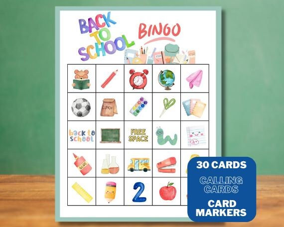 Back to School Bingo Printable Game Set of 30, Beginning of Year ...