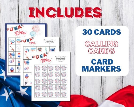 Patriotic America USA Bingo Printable Game Set of 30, Classroom Game ...