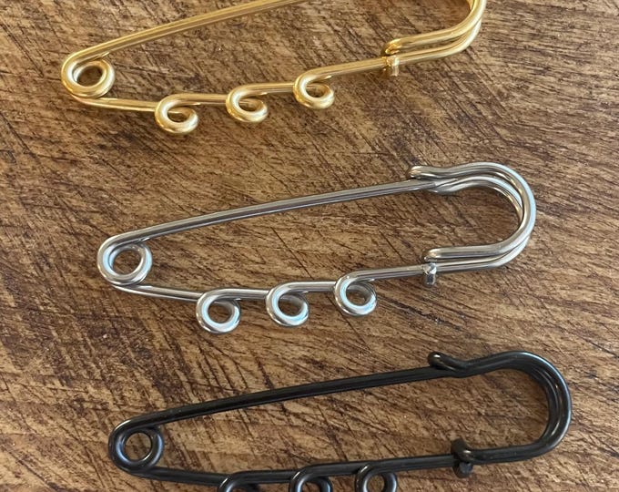 2 Gold Safety Pin Charm Holder With 3 Loops,safety Pin Charm Holder to ...