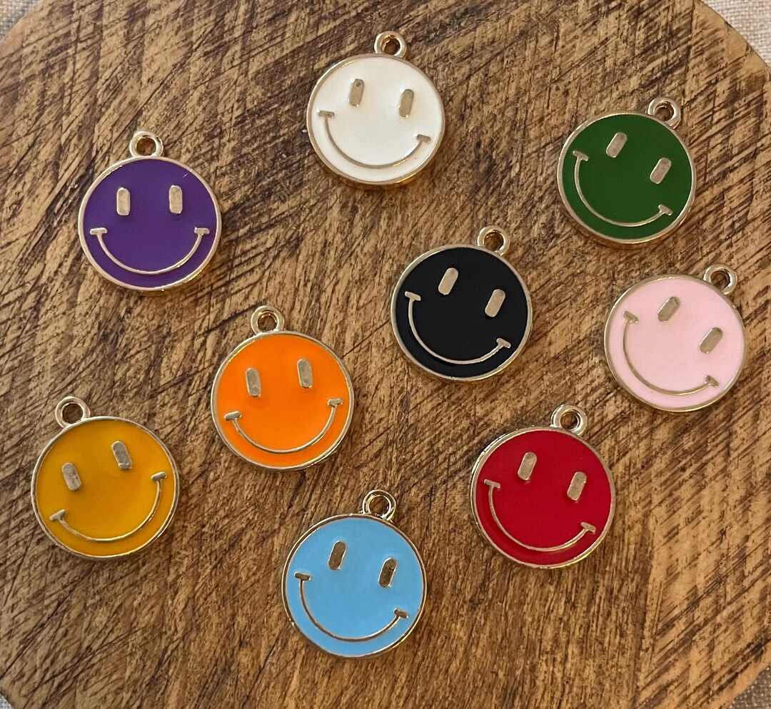 Enamel Smiley Face Charm: 10mm Round Jewelry Making Pendant - Etsy