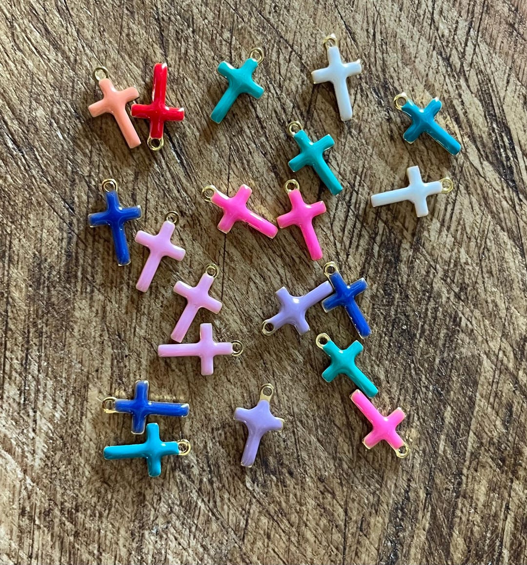 Enamel Cross Charm: Colorful Stainless Steel Pendant (1cmx0.5cm) - Etsy
