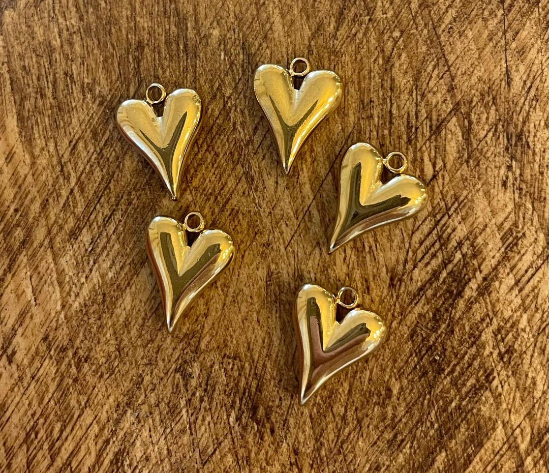 3D Gold Plated Heart Pendants for Jewelry Making,heart Shaped Charms ...