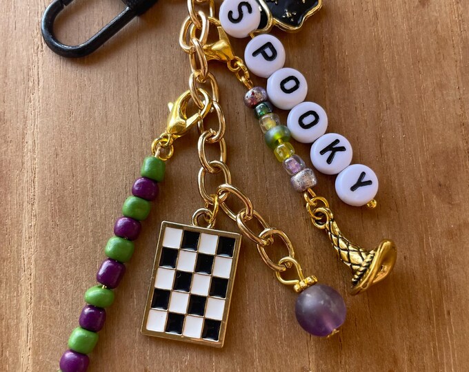 Spooky Beaded Halloween Keychain: Witch Charm Bag Clip - Etsy