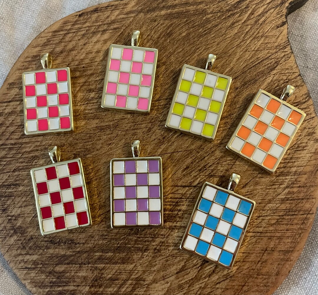 Enamel Checkerboard Rectangle Charm: DIY Jewelry (28mmx17mm) - Etsy