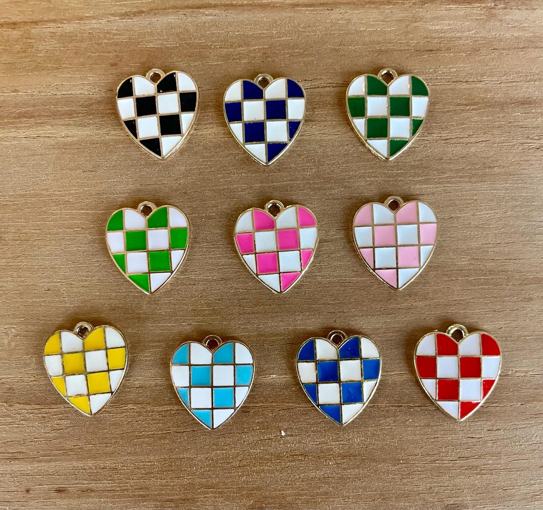 Checkered Heart Gold Charm: Alloy Pendant for Jewelry DIY Pack of 5 - Etsy