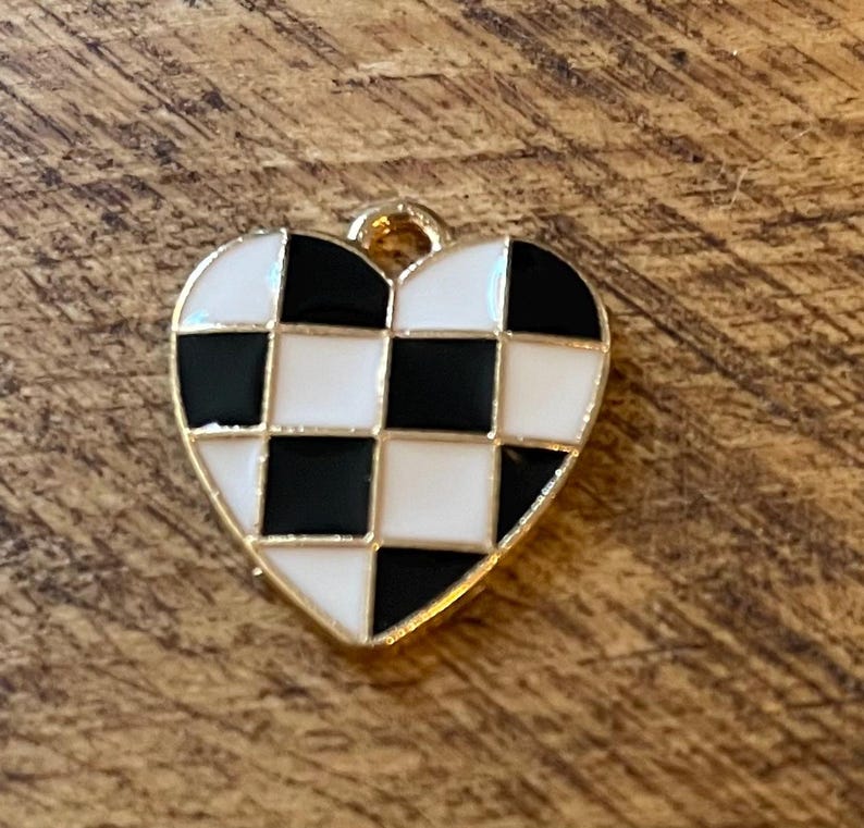 Checkered Heart Gold Charm: Alloy Pendant for Jewelry DIY Pack of 5 - Etsy