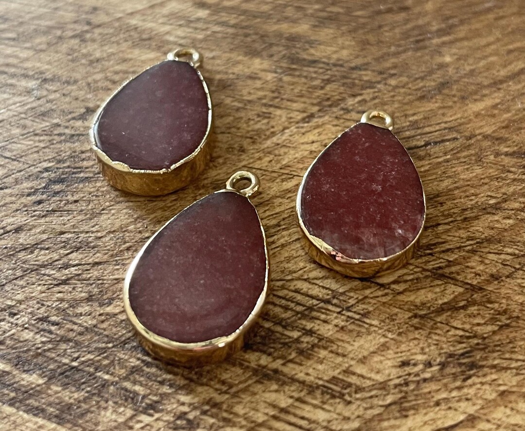 2 Pcs Red Stone Drop Pendants: Gold Plated Natural Stone Charms ...