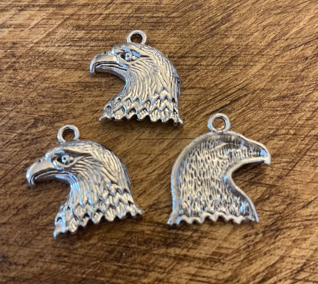 Antique Silver Eagle Head Charm: DIY Jewelry Supplies (22x20mm) USA ...