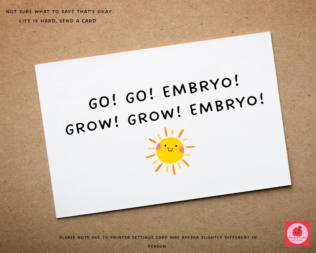 IVF Go Grow Embryo Card Infertility Card Fertility Card IVF Card ...