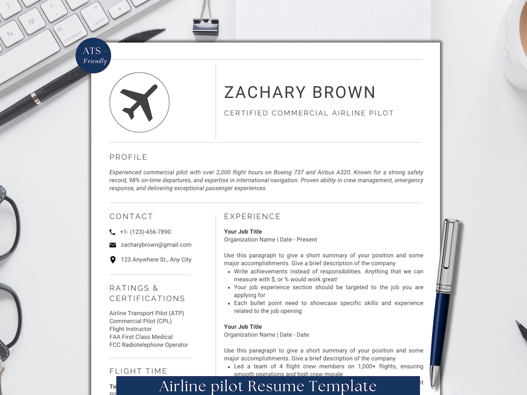 Pilot Resume Template Aviation, Flight Attendant | Airline Pilot ...
