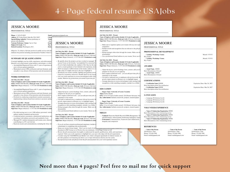 US Federal Resume Template Word & Canva, ATS Friendly | Civil Servant ...