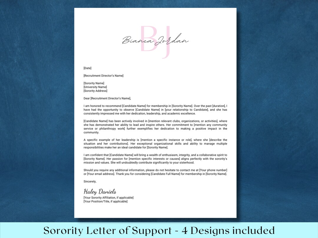 Sorority Letter of Recommendation Letter of Encouragement Sorority ...