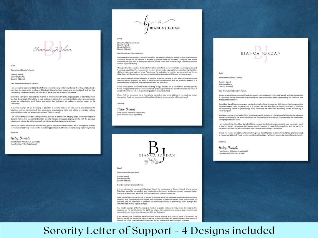 Sorority Letter of Recommendation | Letter of Encouragement | Sorority ...